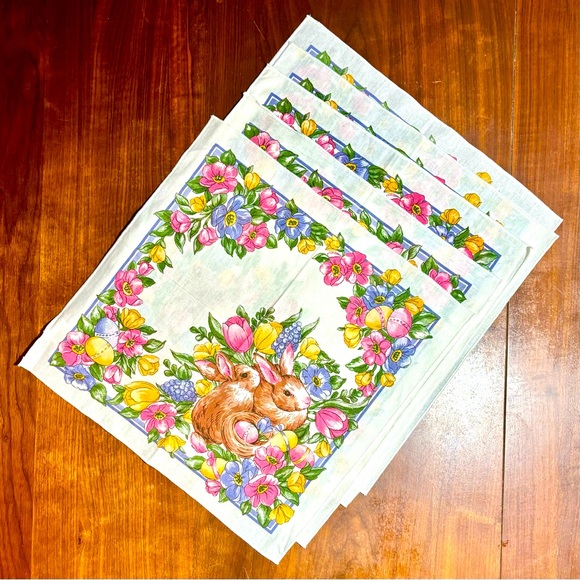 Kitchen | Vintage Cotton Easter Spring Bunny Napkins Set Five 5 | Poshmark